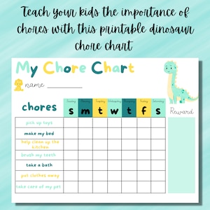 Printable Chore Chart for Kids, Dinosaur Chore Chart, Digital Chore ...