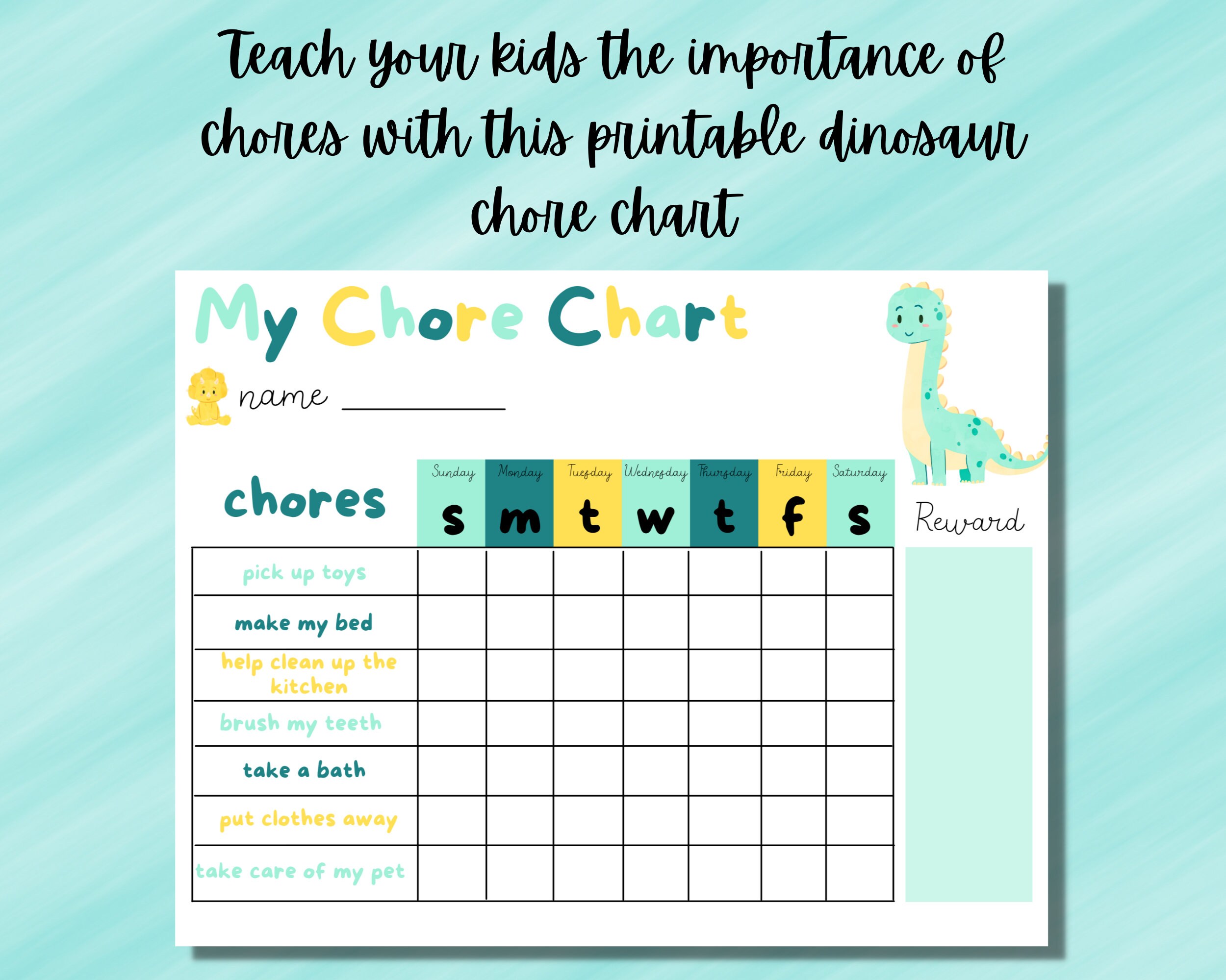 Printable Chore Chart for Kids, Dinosaur Chore Chart, Digital Chore ...