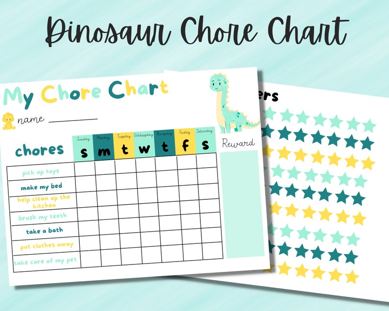 Printable Chore Chart for Kids, Dinosaur Chore Chart, Digital Chore ...