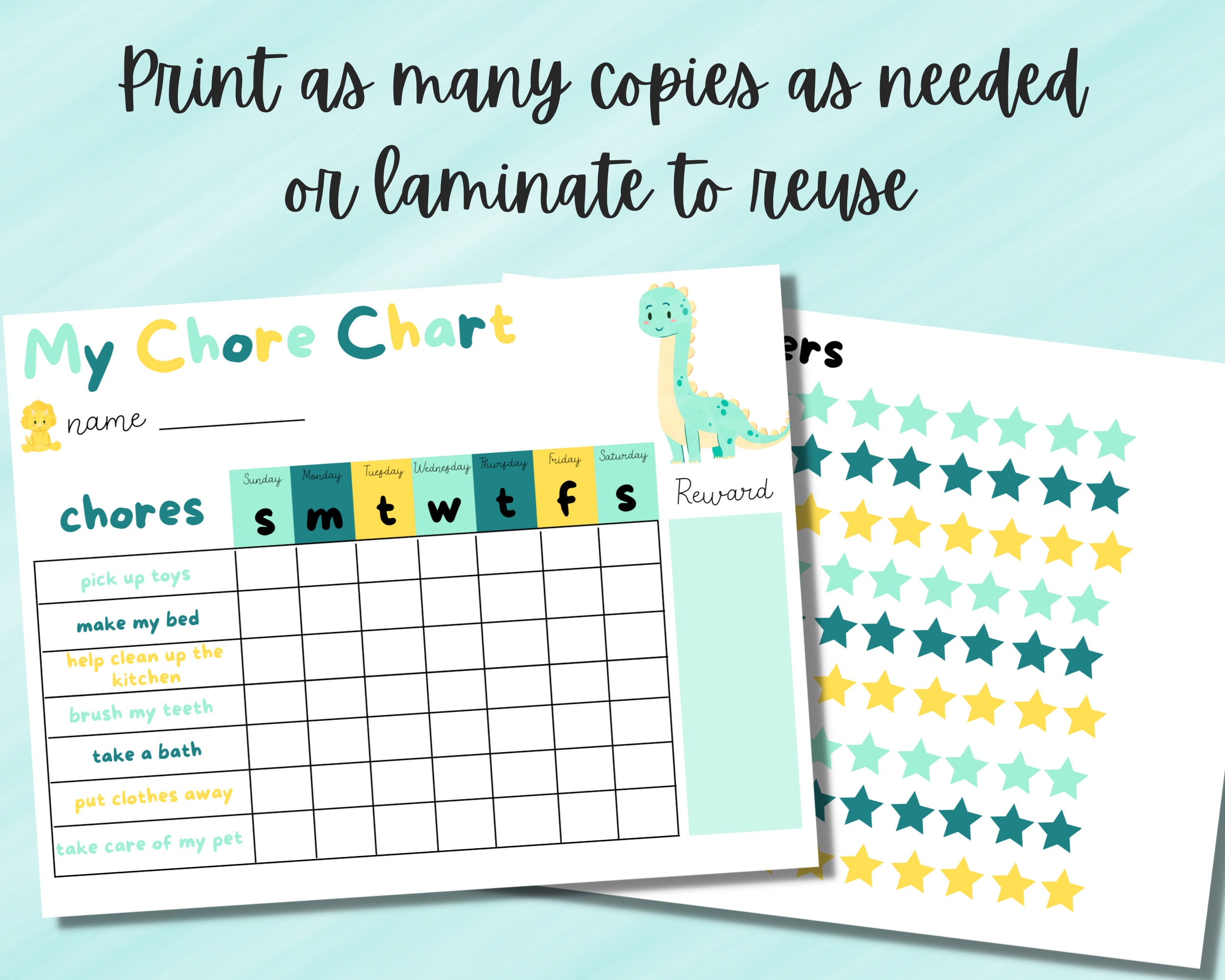 Printable Chore Chart for Kids, Dinosaur Chore Chart, Digital Chore ...
