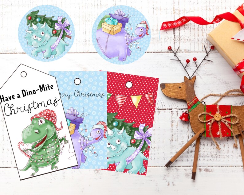 Christmas Gift Tags, Printable Dinosaur Christmas Gift Tags for Kids ...