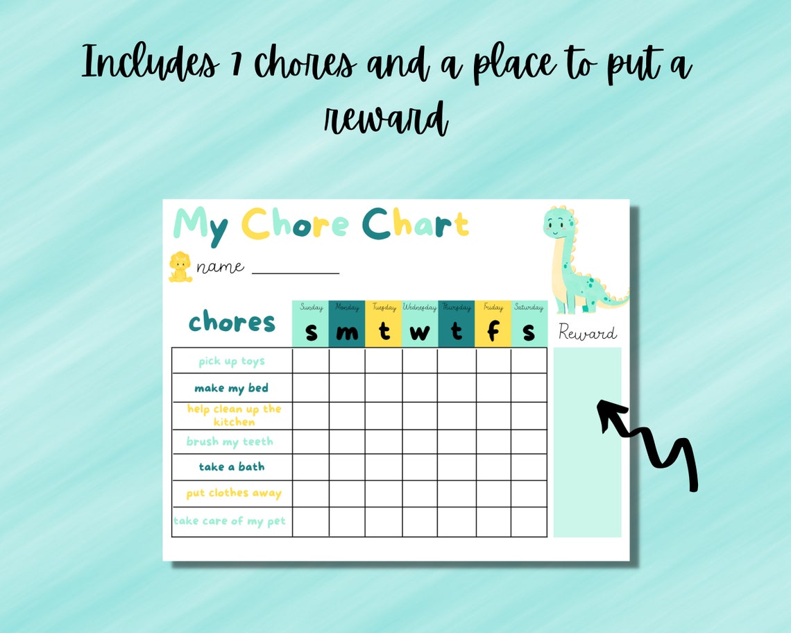 Printable Chore Chart for Kids, Dinosaur Chore Chart, Digital Chore ...
