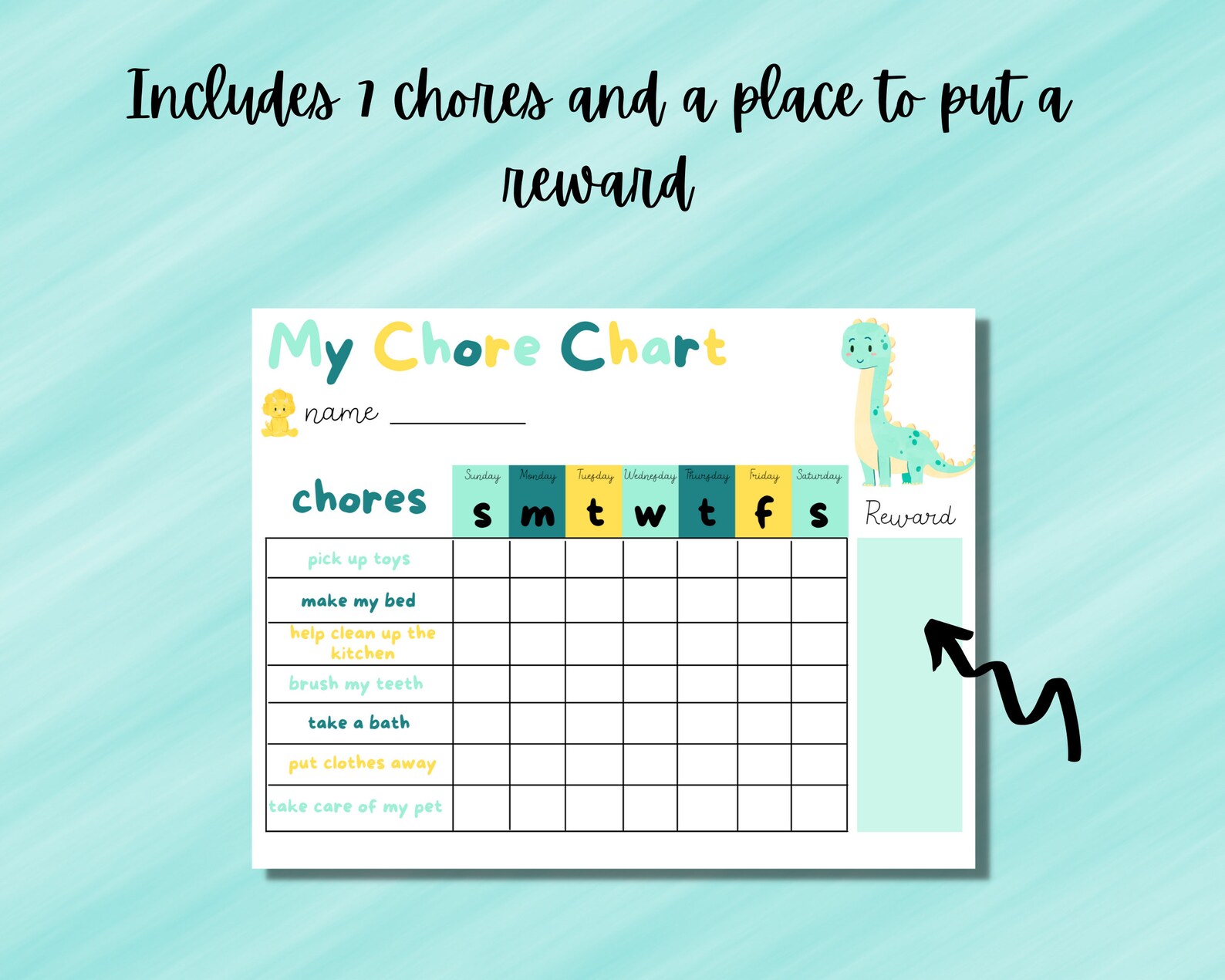 Printable Chore Chart for Kids, Dinosaur Chore Chart, Digital Chore ...