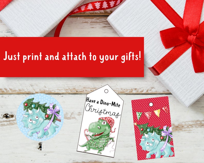 Christmas Gift Tags, Printable Dinosaur Christmas Gift Tags for Kids ...