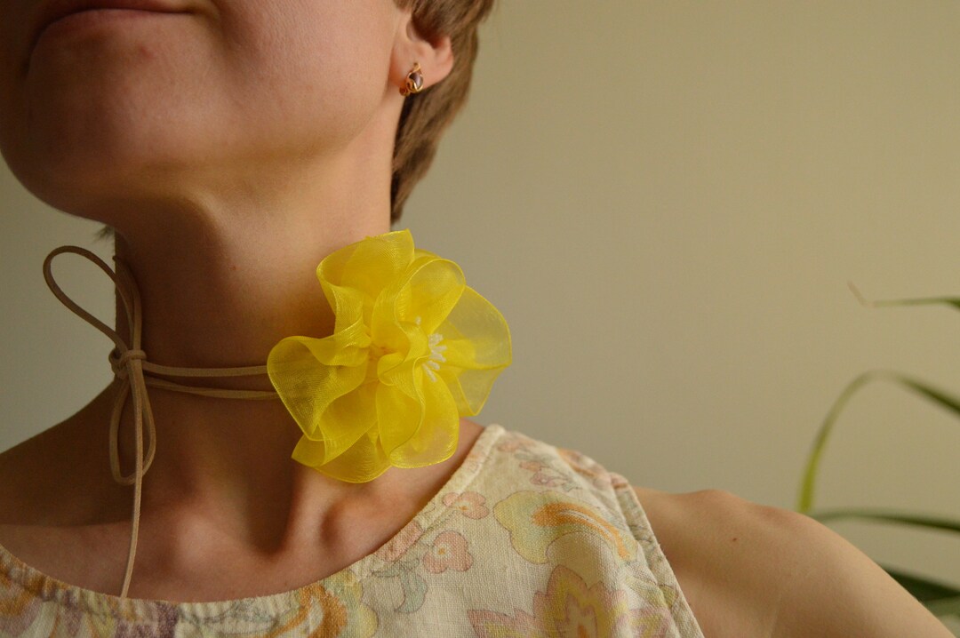 Yellow Choker, Flower Necklace, Ribbon Choker - Etsy