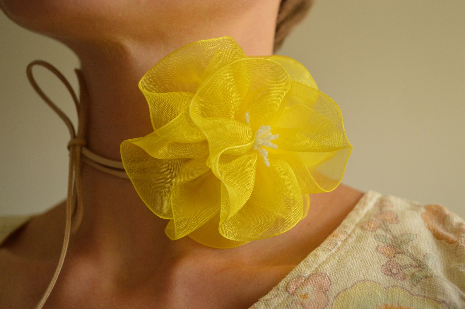 Yellow Choker, Flower Necklace, Ribbon Choker - Etsy