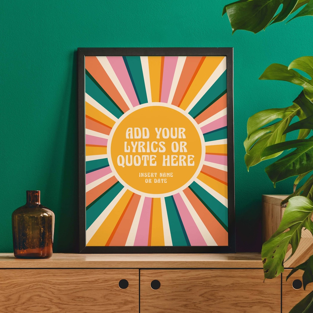Personalised Song Lyric or Quote Print, Retro Sun Print, Music Poster ...