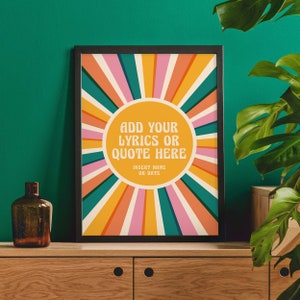 Personalised Song Lyric or Quote Print, Retro Sun Print, Music Poster ...