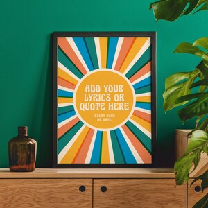 Personalised Song Lyric or Quote Print, Retro Sun Print, Music Poster ...