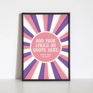 Personalised Song Lyric or Quote Print, Retro Sun Print, Music Poster ...
