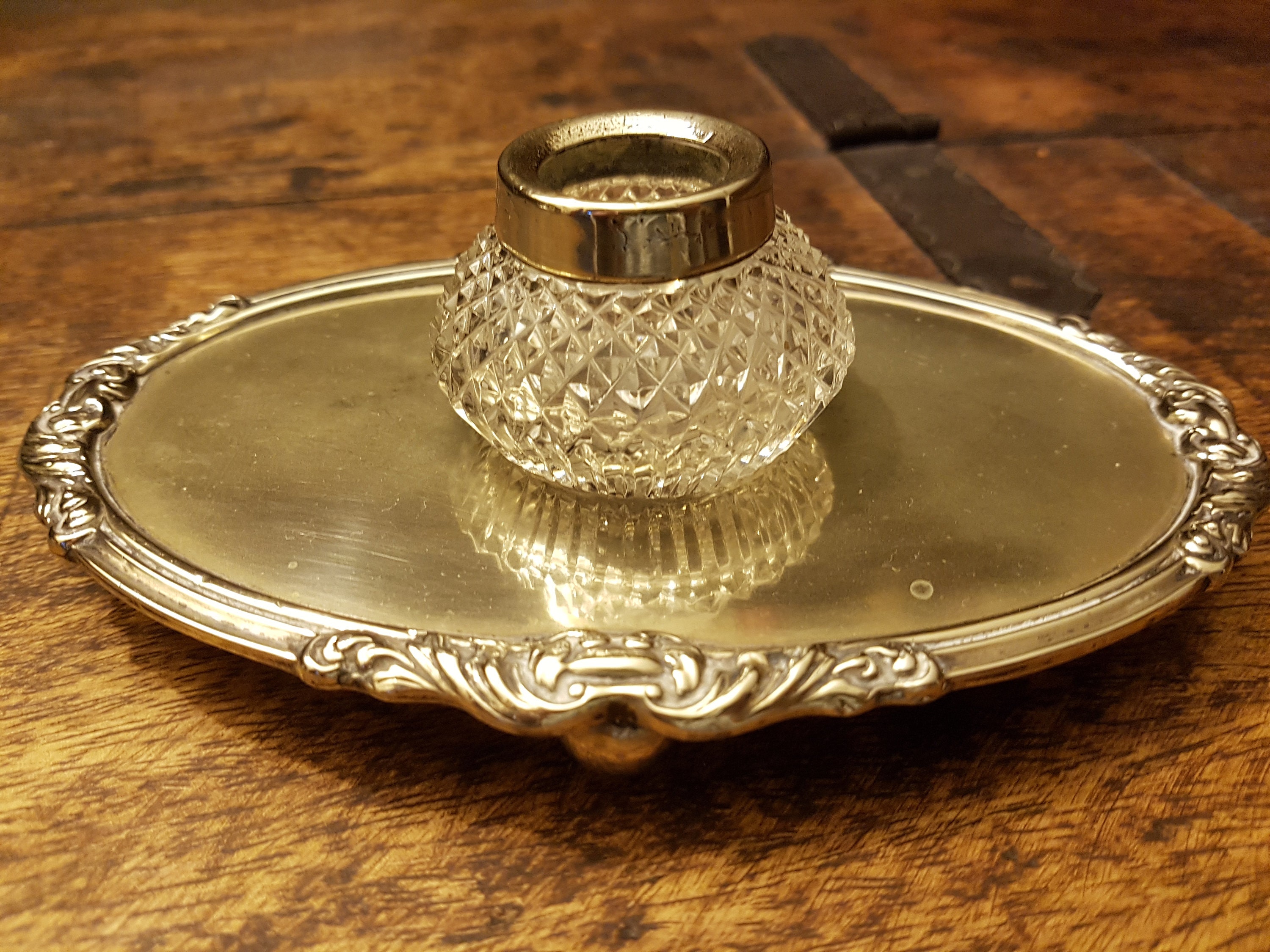 A Wonderful Vintage Cut Glass & Silverplate Inkwell - Etsy