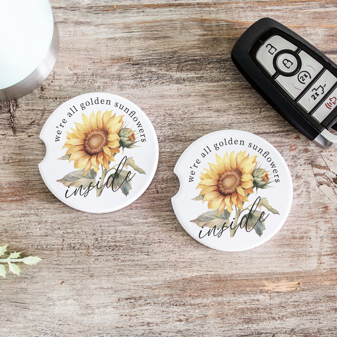 Sunflower Car Coasters Floral Car Coasters Car Accessories Spring and ...