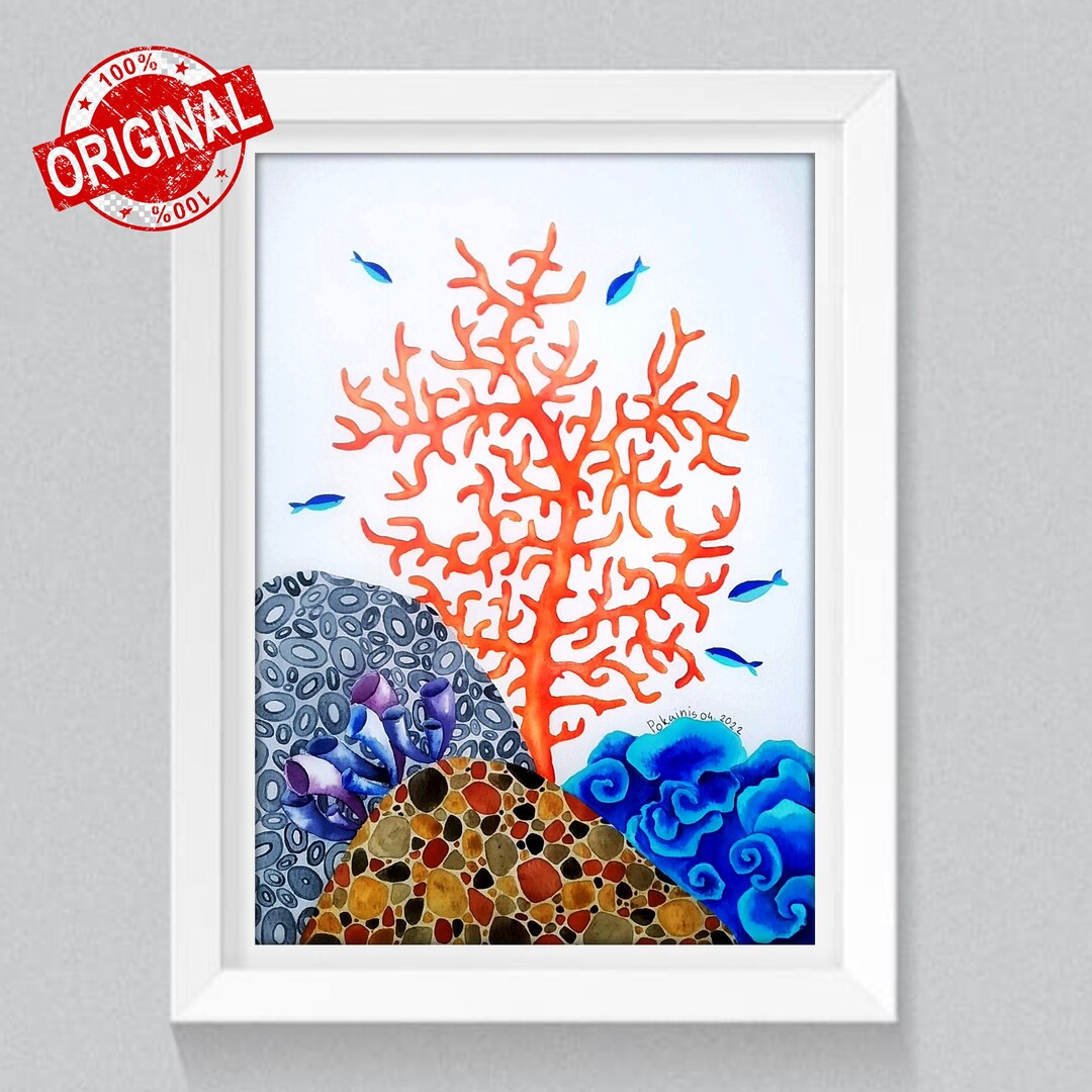 Original Watercolor Coral Reef Painting: Sea Life Fine Art, Fish Wall ...