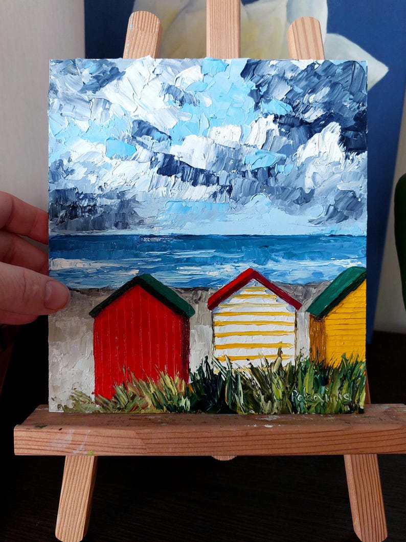 Beach House Original Oil Painting, Coastal Wall Art, Landscape Small ...