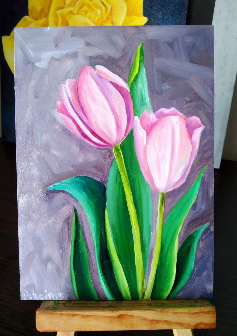 ORIGINAL Tulip Oil Painting, Botanical Wall Art, Bouquet Artwork, Small ...