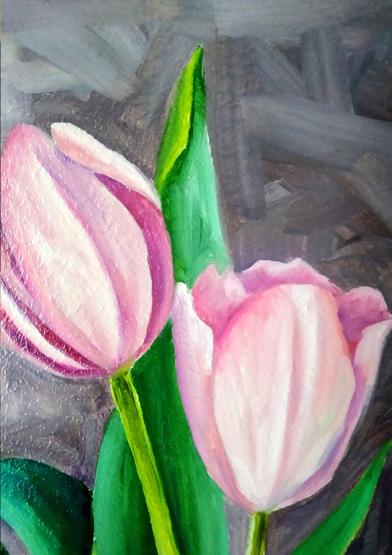 ORIGINAL Tulip Oil Painting, Botanical Wall Art, Bouquet Artwork, Small ...