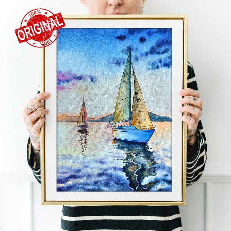 ORIGINAL Watercolor Painting, Rowboat Wall Art, Sunset Painting ...