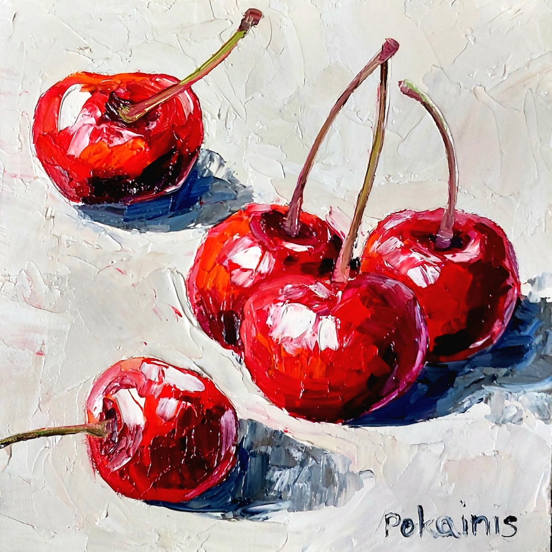 Small Original Oil Painting, Cherry Fine Art, Cherry Artwotk, Fruit ...