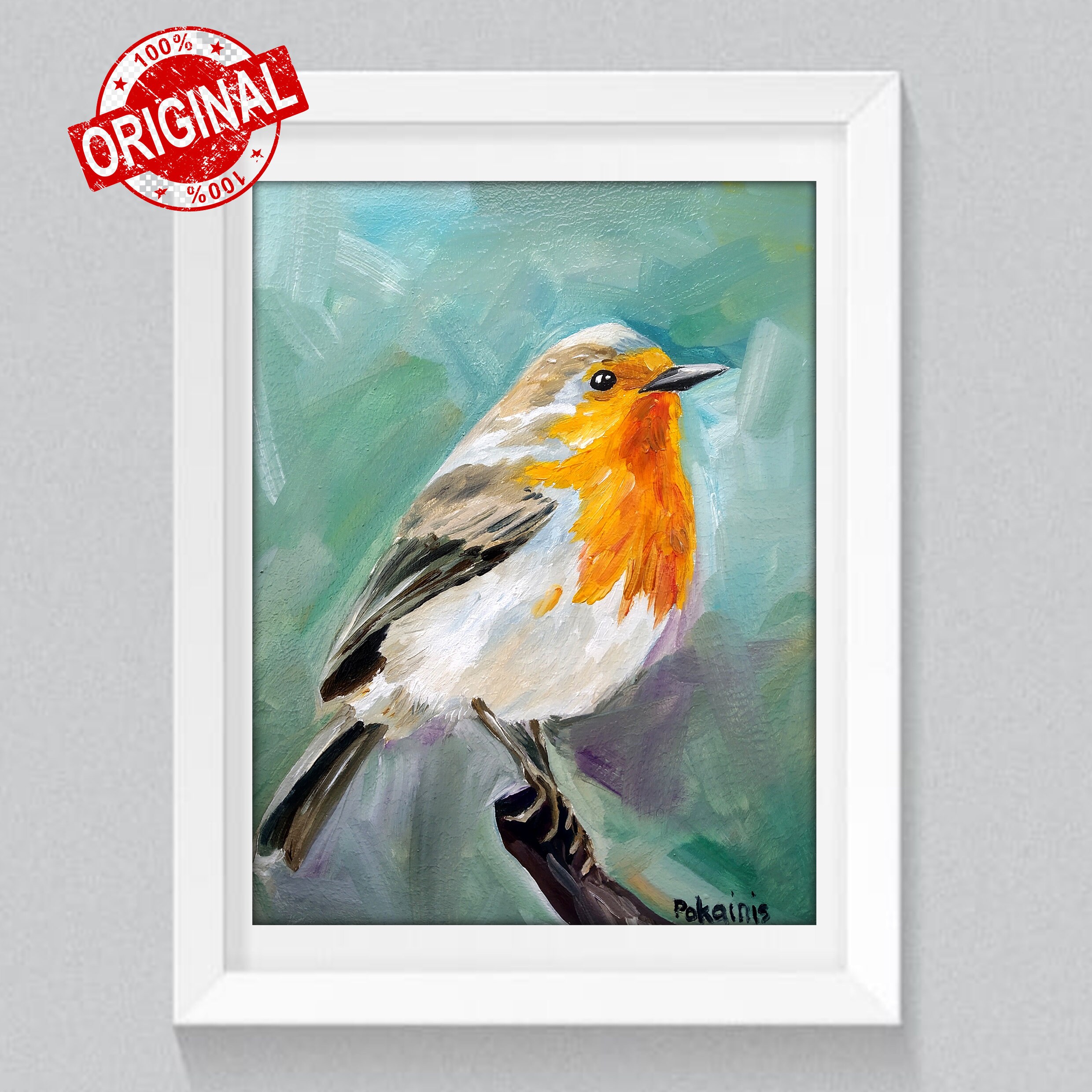Bird Oil Painting American Robin Art Original Oil Painting - Etsy