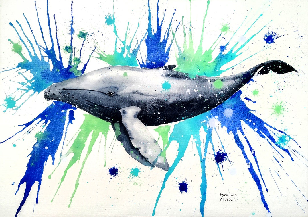 Blue Whale Original Watercolor Painting, Ocean Wall Art, Whale Artwork ...
