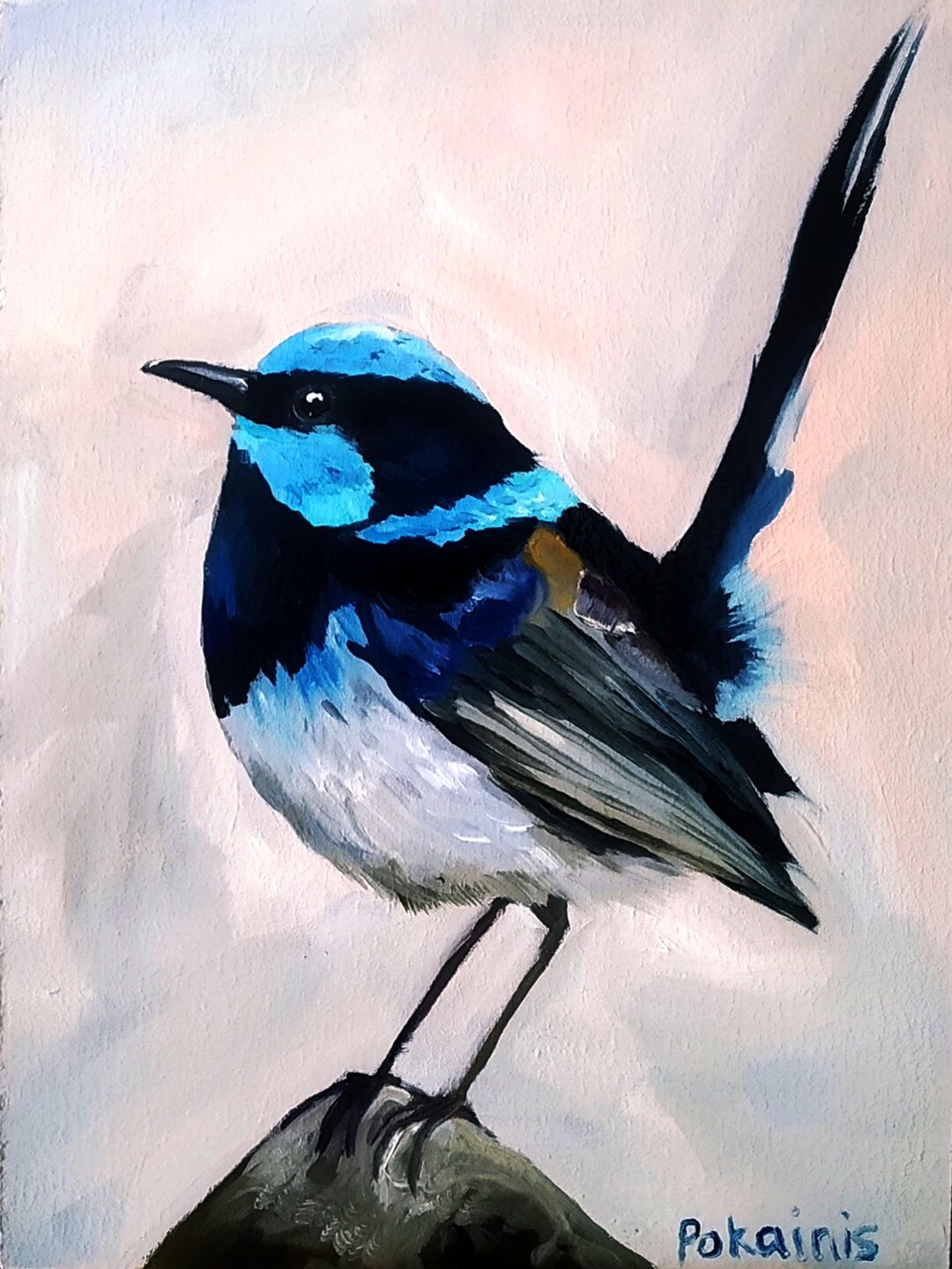 Blue Bird Small Oil Painting, Original Fine Art, 5x8