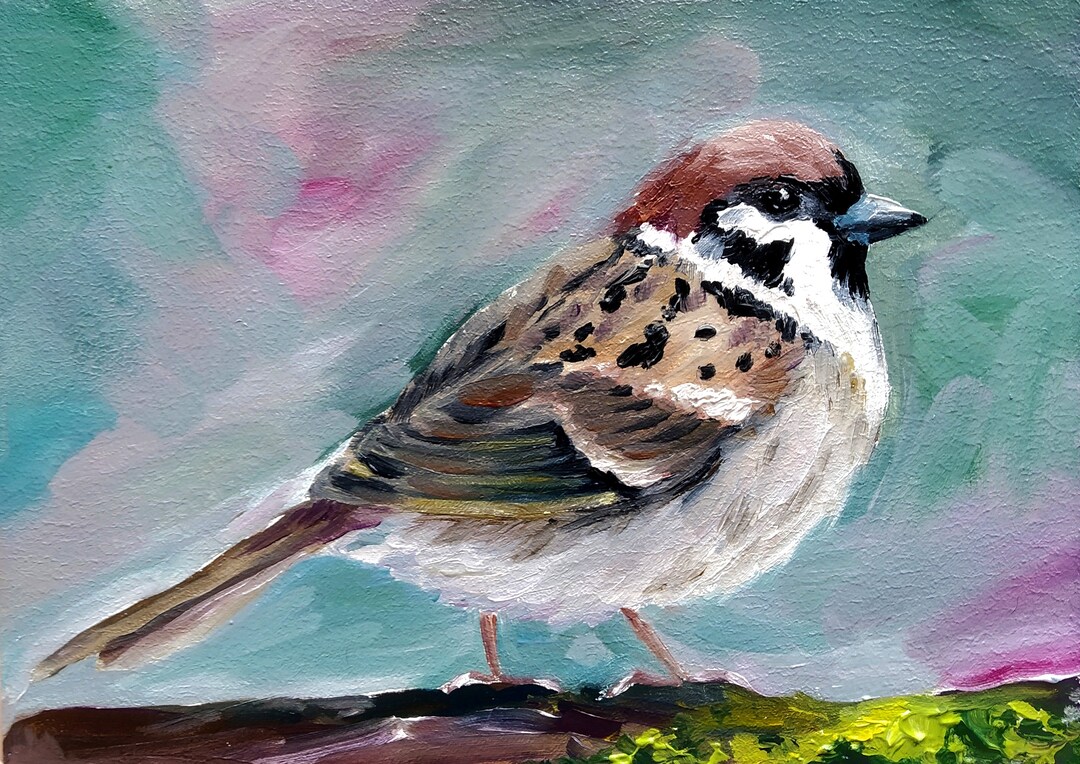 Sparrow Small Oil Painting, Bird Wall Art, Bird Watcher Gift, Original ...