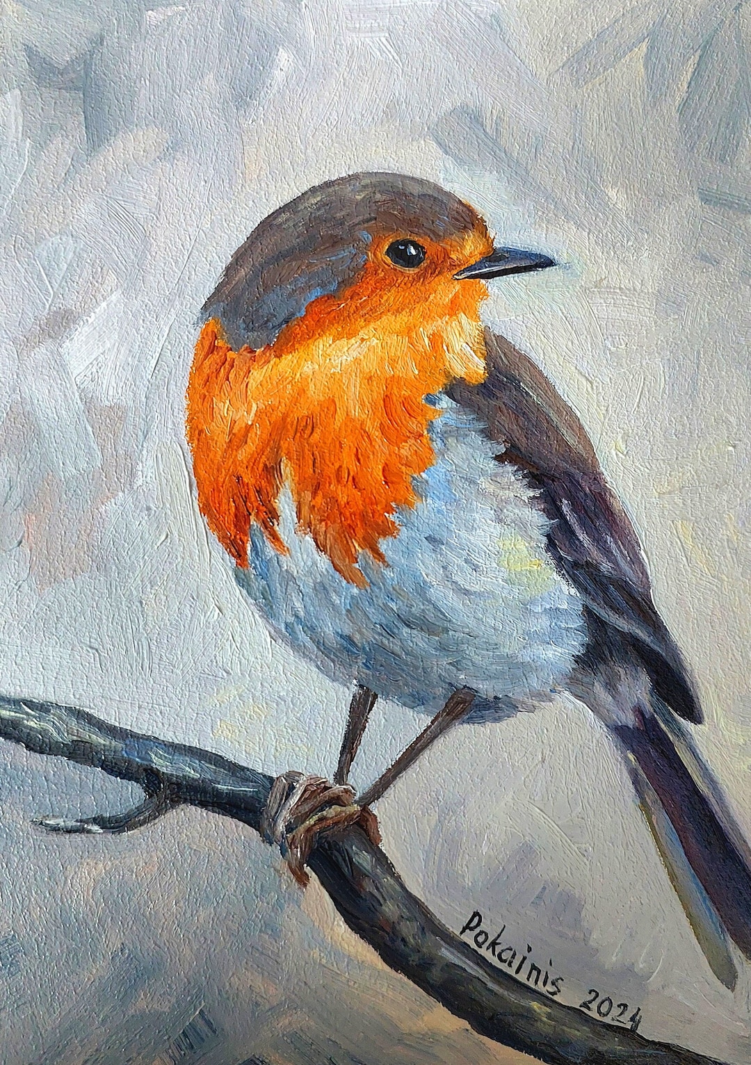 Robin Bird Original Oil Painting, Small Bird Wall Art, Orange Bird ...