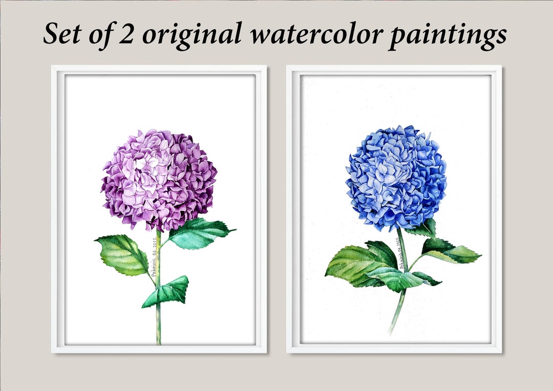 Set of 2 ORIGINAL Watercolor Paintings, Hydrangea Painting, Summer ...