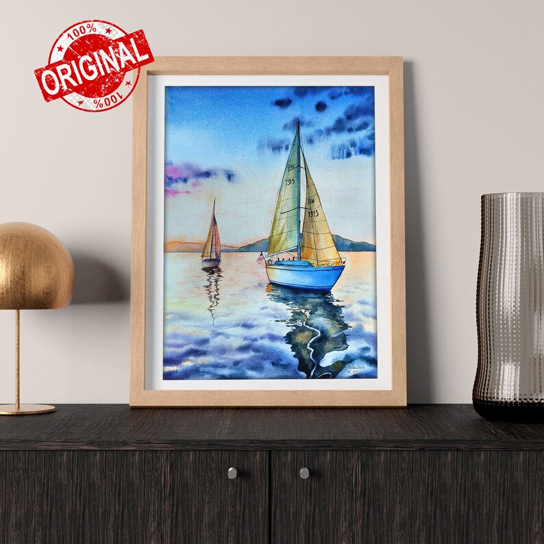 ORIGINAL Watercolor Painting, Rowboat Wall Art, Sunset Painting ...