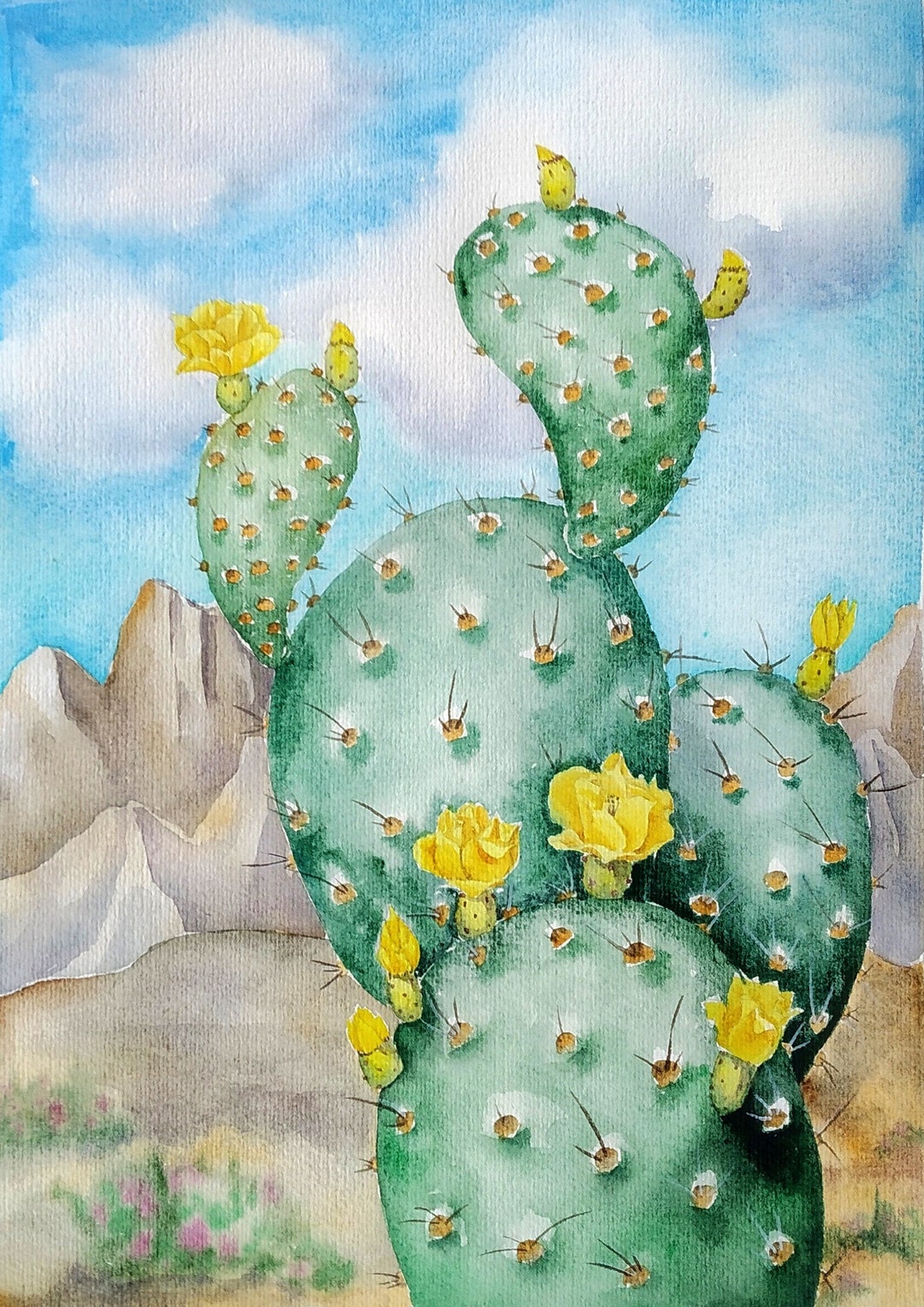 Cactus Watercolor Painting, Original Painting, Succulent Wall Art ...
