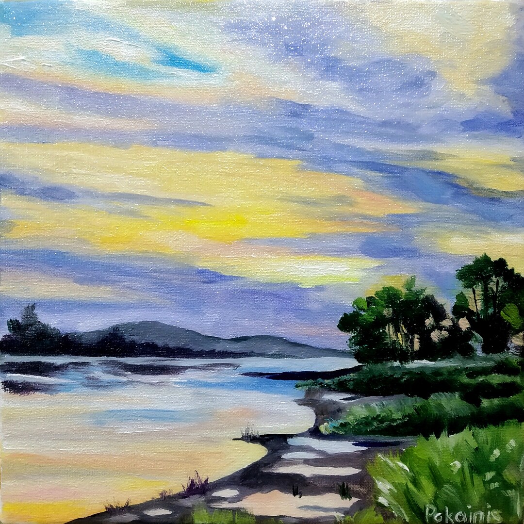 ORIGINAL Oil Painting, 8x8 Wall Art, Landscape Painting, Lake Painting ...