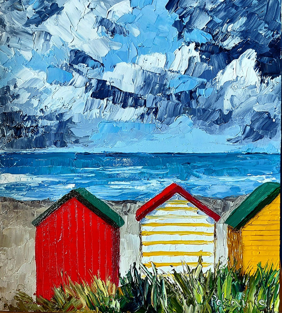 Beach House Original Oil Painting, Coastal Wall Art, Landscape Small ...