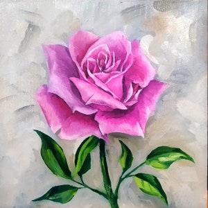 Rose Small Original Oil Painting, Floral Still Life Artwork, Square ...
