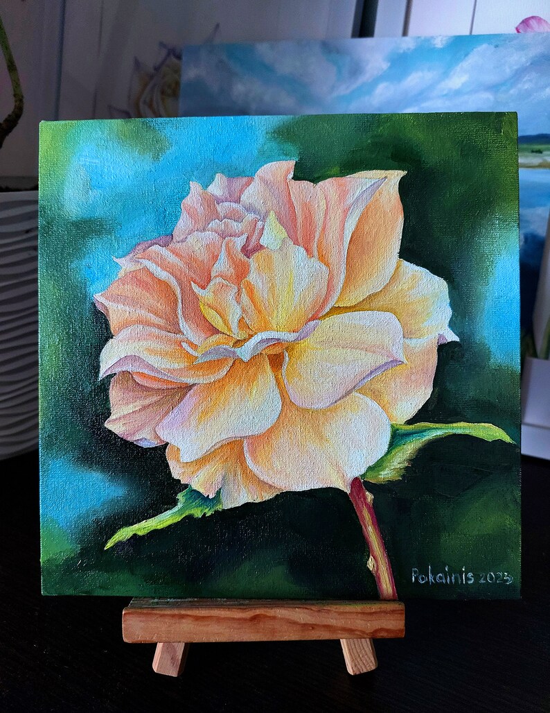 Original Yellow Rose Oil Painting, Floral Still Life Botanical Art (8x8 ...