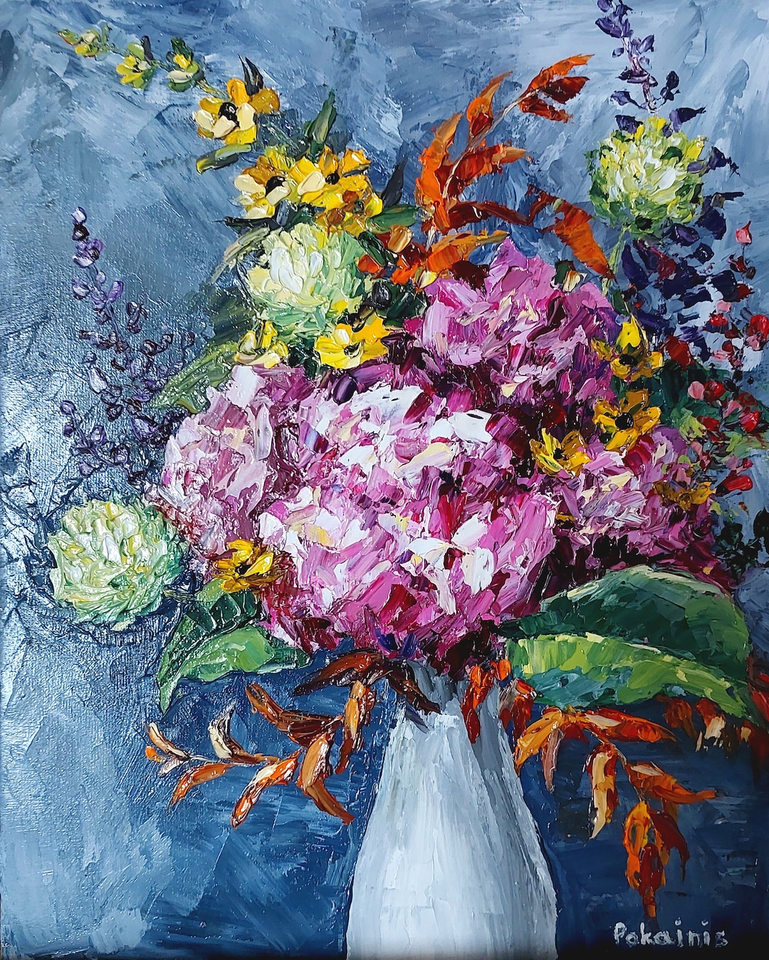 Original Oil Painting, Floral Still Life Oil Painting, Hydrangea Oil ...
