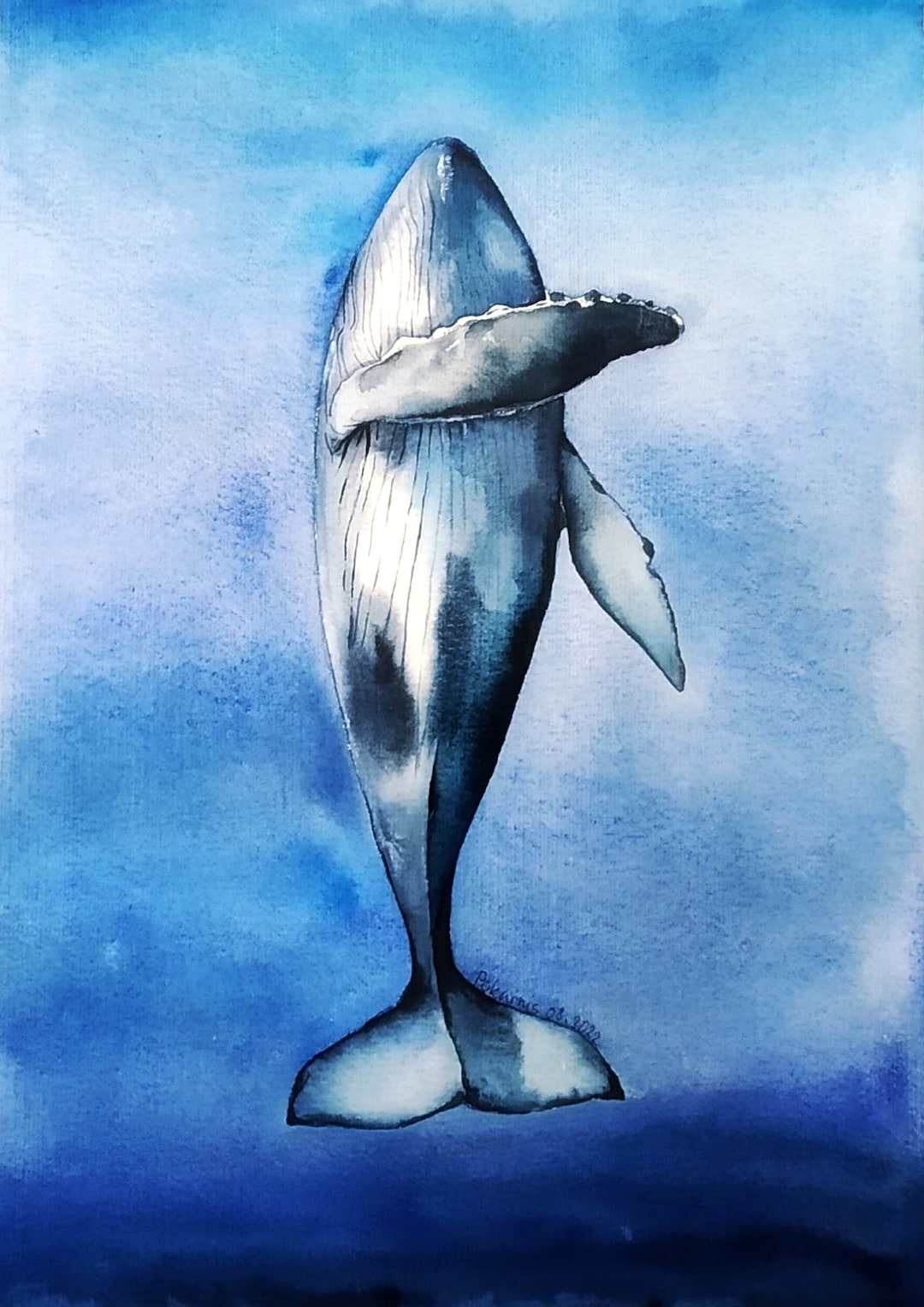 Blue Whale Original Watercolor Painting, Under the Sea Artwork, Sea ...