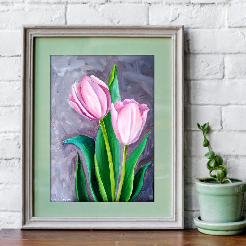 ORIGINAL Tulip Oil Painting, Botanical Wall Art, Bouquet Artwork, Small ...