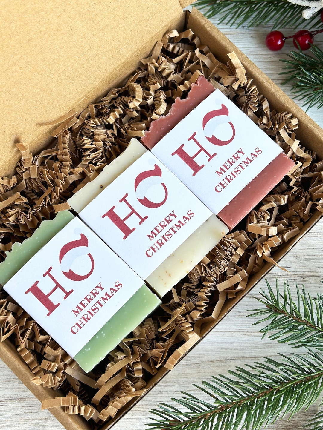 Christmas Soap Gift Set, HO HO HO Theme Santa Hat Holiday Spa Gift Box ...