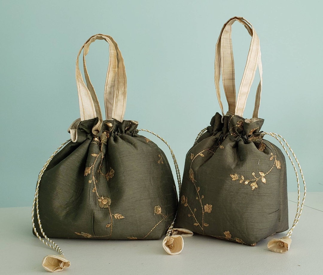 Beautiful Raw Silk Fabric Pull String Bag. Perfect for All the ...