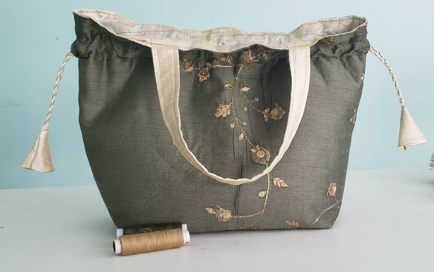 Beautiful Raw Silk Fabric Pull String Bag. Perfect for All the ...