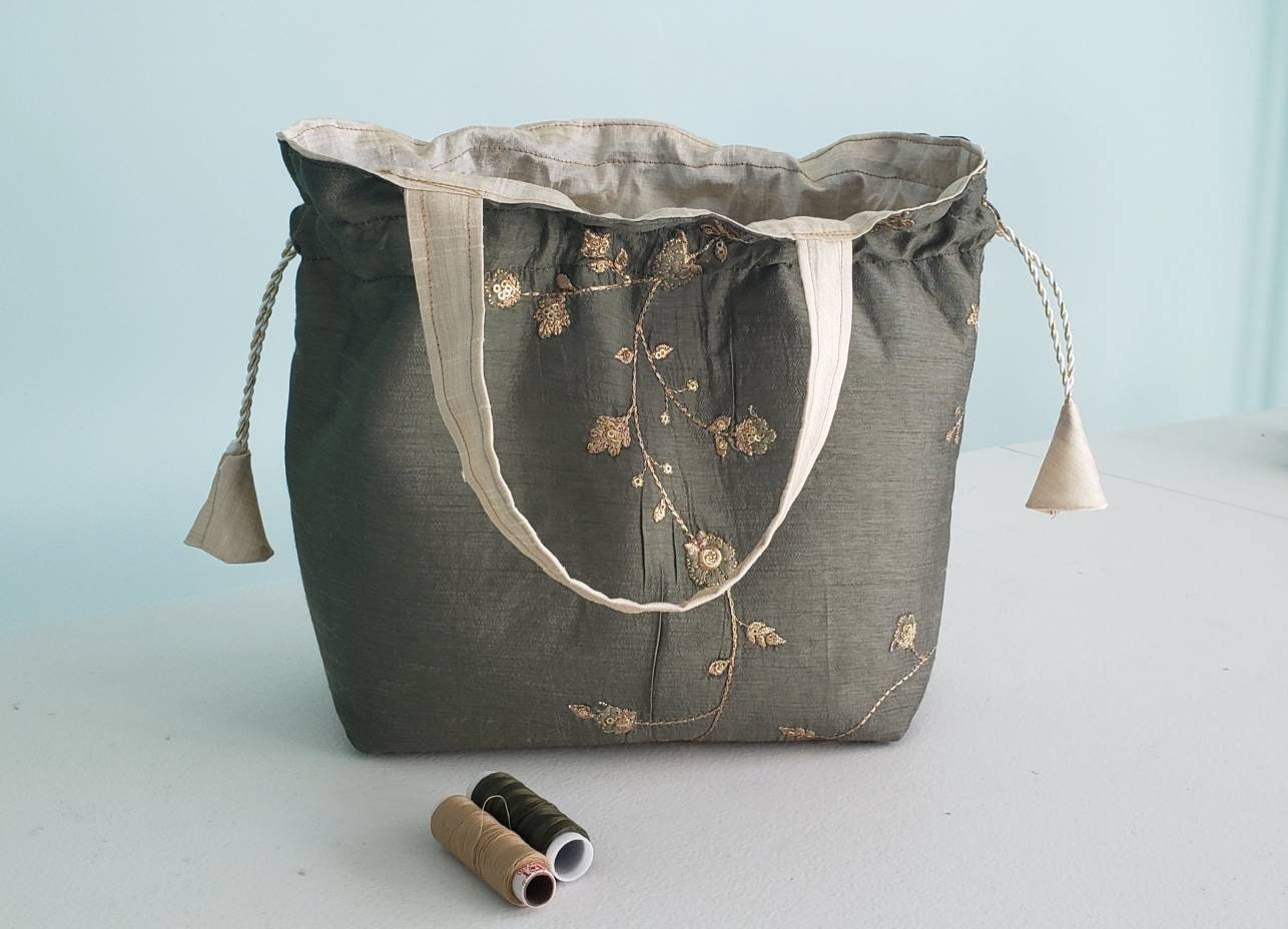 Beautiful Raw Silk Fabric Pull String Bag. Perfect for All the ...