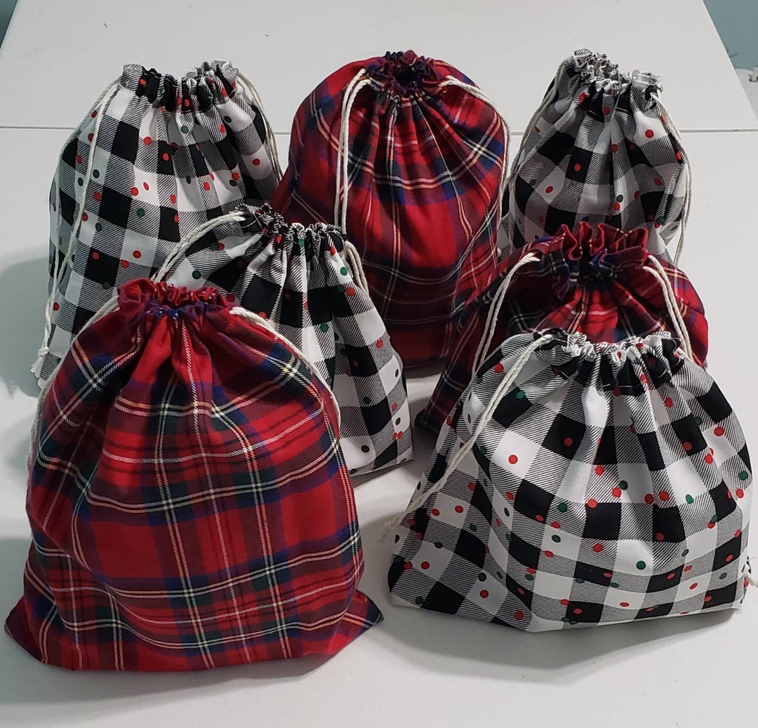 Christmas Theme Fabric Pull String Bag, Plaid Print Pull String Bag. - Etsy