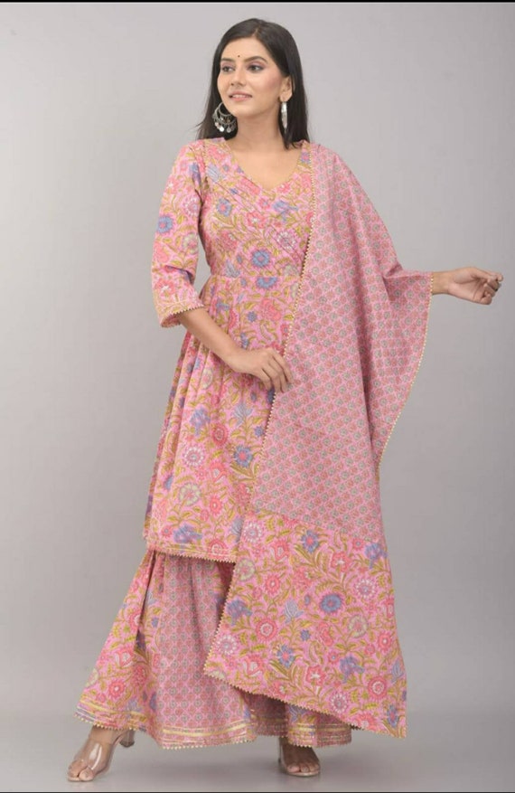 Printed 100% Cotton Shara Set With Dupatta and Gota Pati Work - Etsy