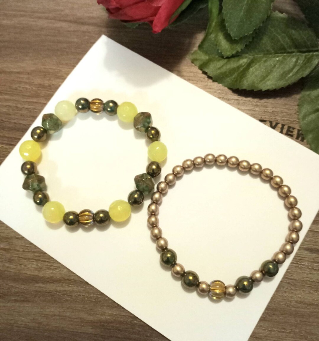 Set of Two Bracelets Agate Green 10mm Hazelnut 6mm Glass - Etsy