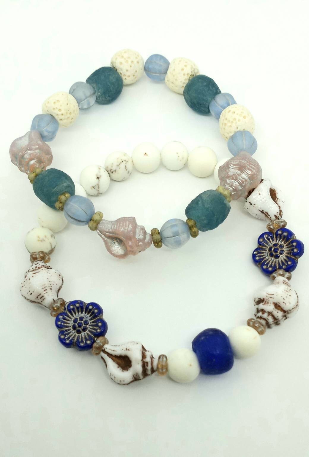 Wild Rose and Howlite Bracelet, Semi Precious Calming Stone, Conch ...