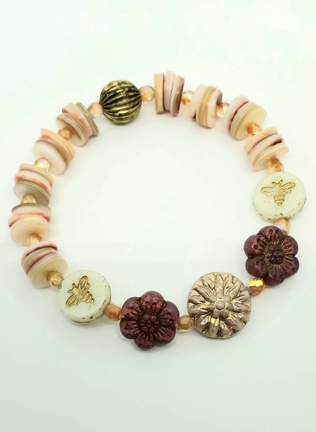 White and Gold Bee Coins, Gold Wash Dahlia, Bronze Wash Berry Wild Rose ...