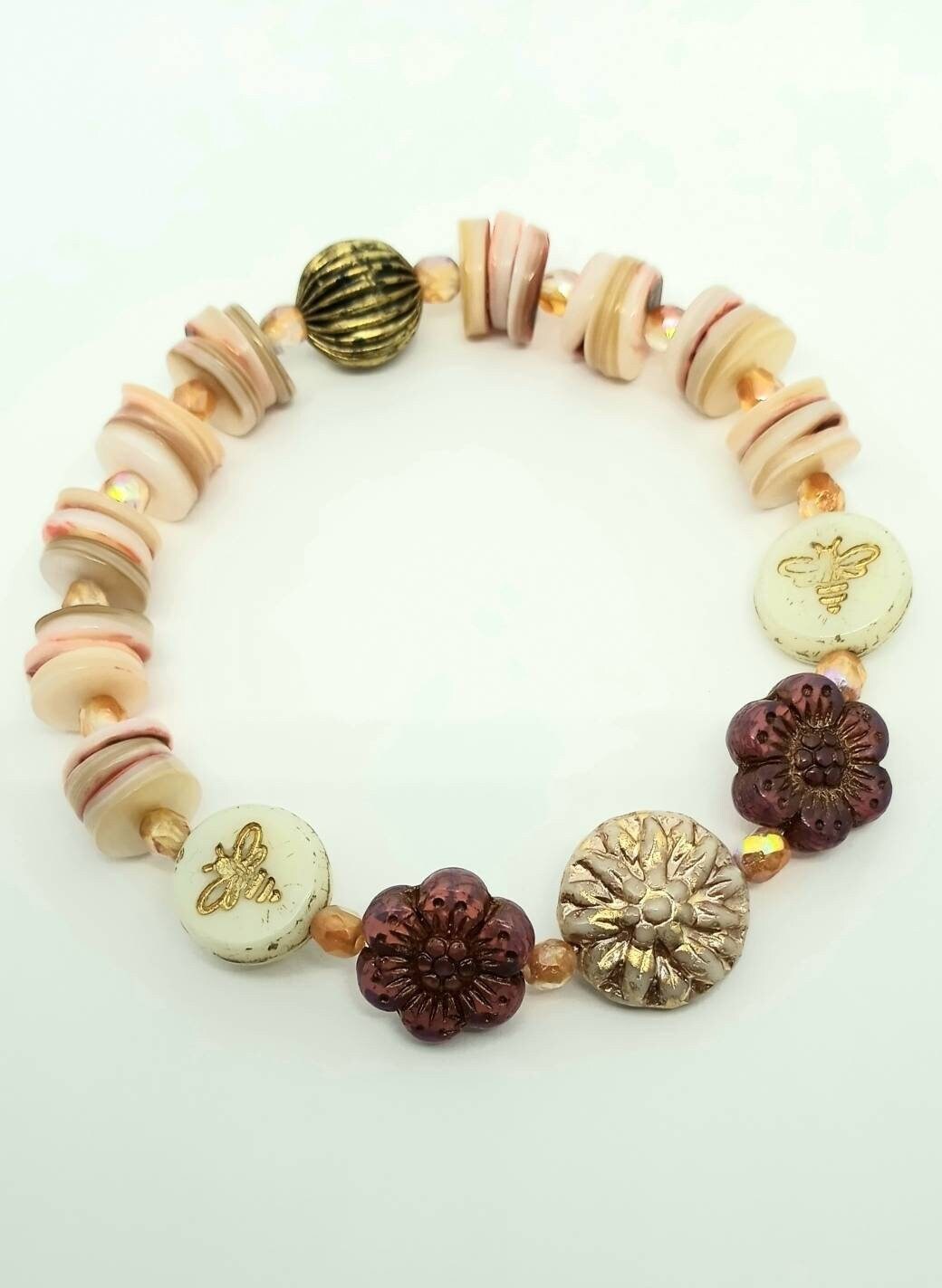 White and Gold Bee Coins, Gold Wash Dahlia, Bronze Wash Berry Wild Rose ...