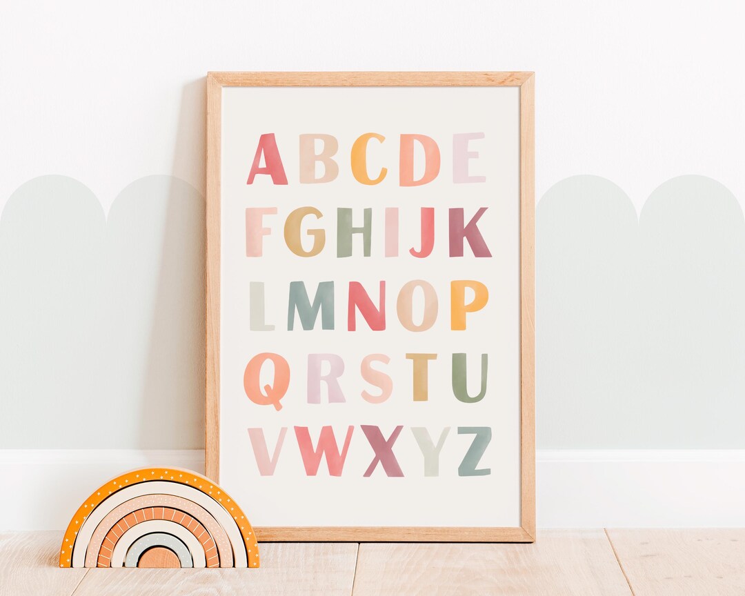Digital Pastel Alphabet Poster, Kids Room Decor, Educational Wall Art ...