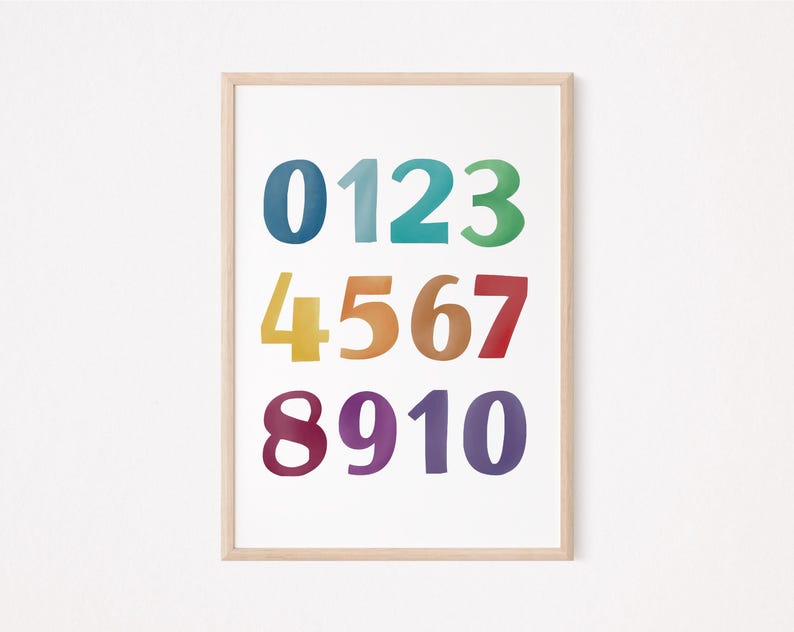 Digital Rainbow Numbers Poster, Kids Room Decor, Educational Wall Art ...