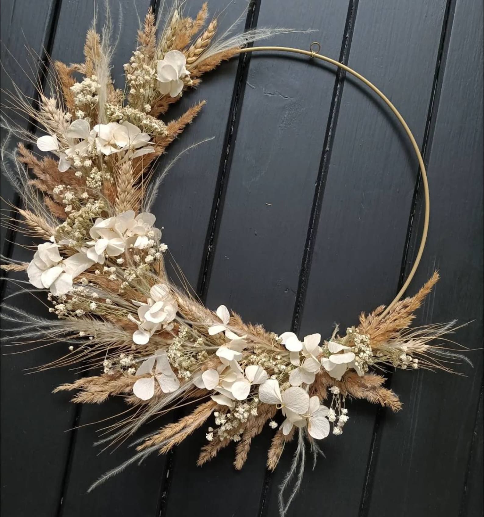 Couronne décorative de fleurs séchées réalisée à la main dans les tons ...
